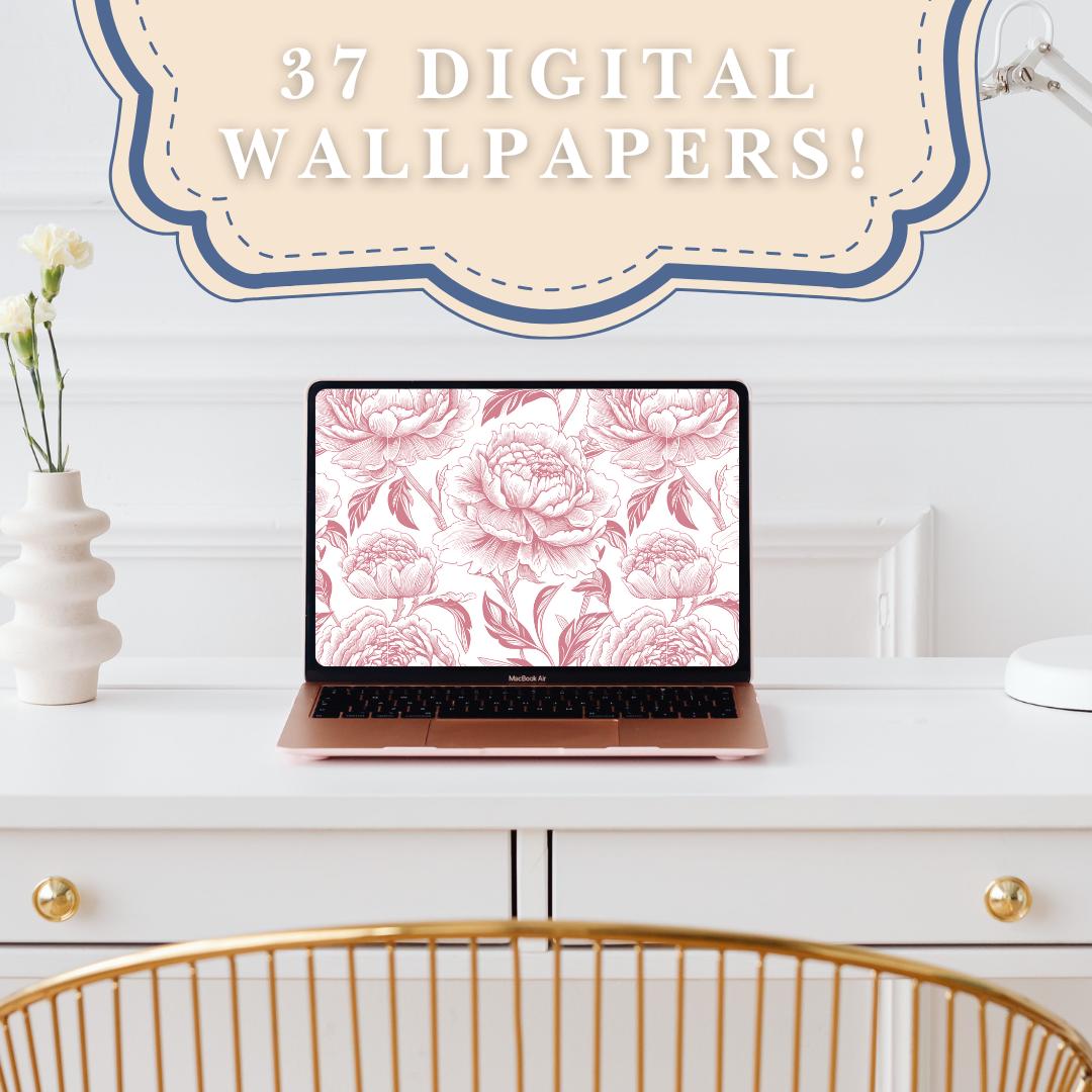 Vintage Toile Desktop Wallpaper, Desktop Background Digital, Digital ...