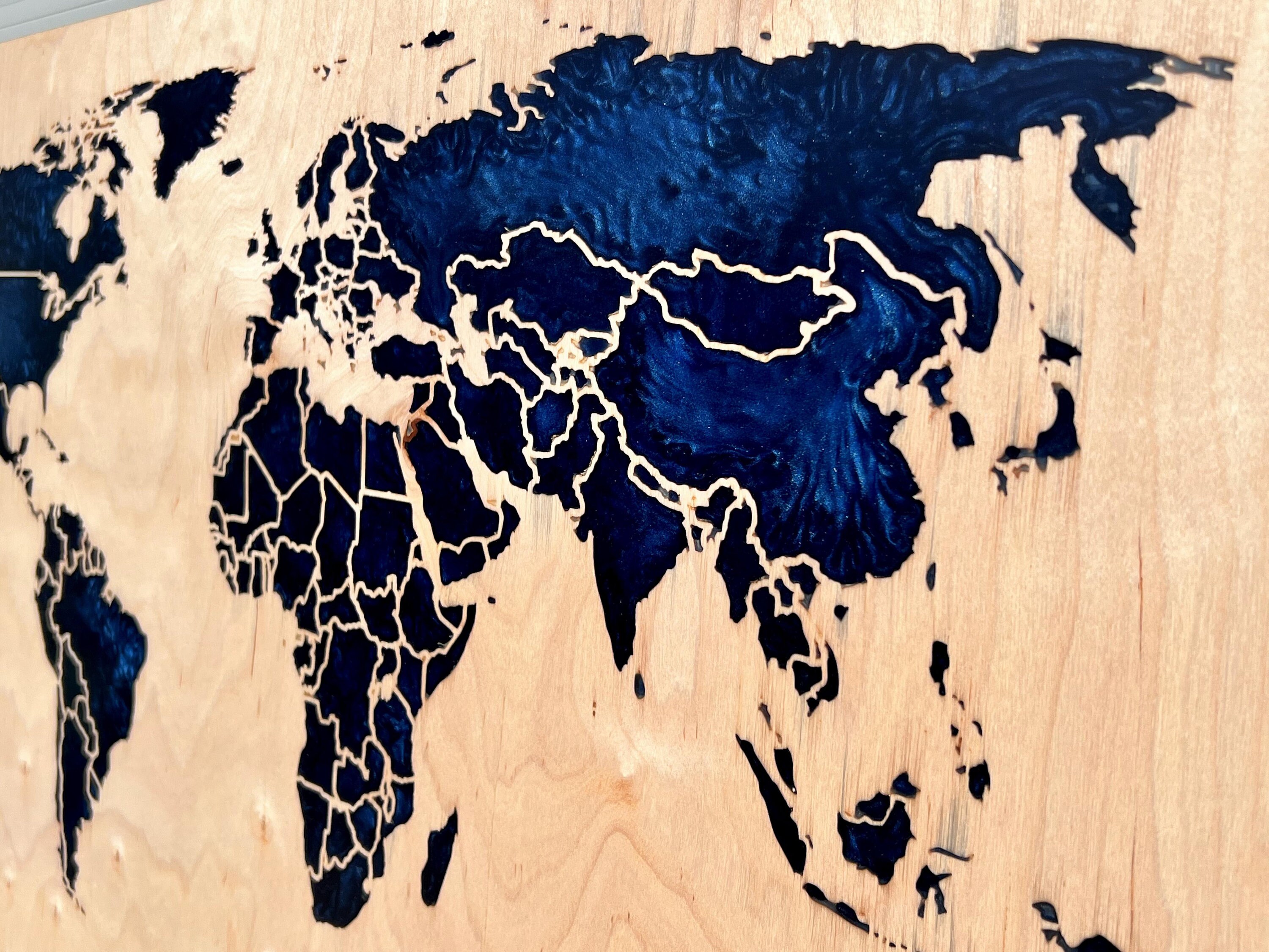 Epoxy Resin Art World Map, BLUE Gradient, 90 X 60 Cm, Plywood, Handmade ...