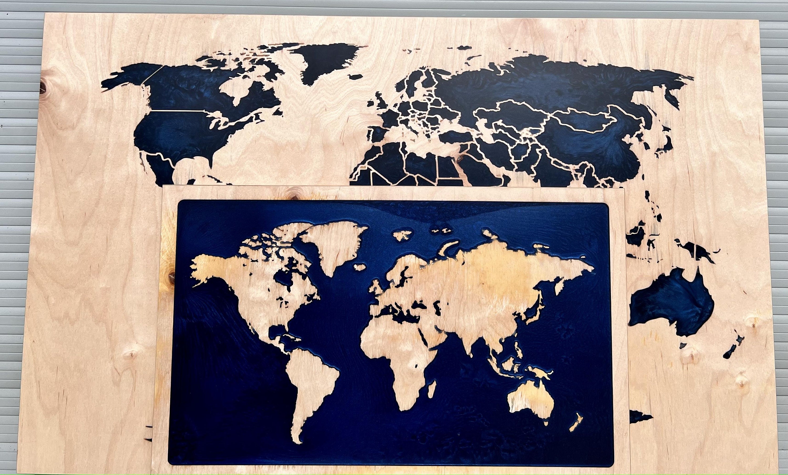 Epoxy Resin Art World Map, BLUE Gradient, 90 X 60 Cm, Plywood, Handmade ...