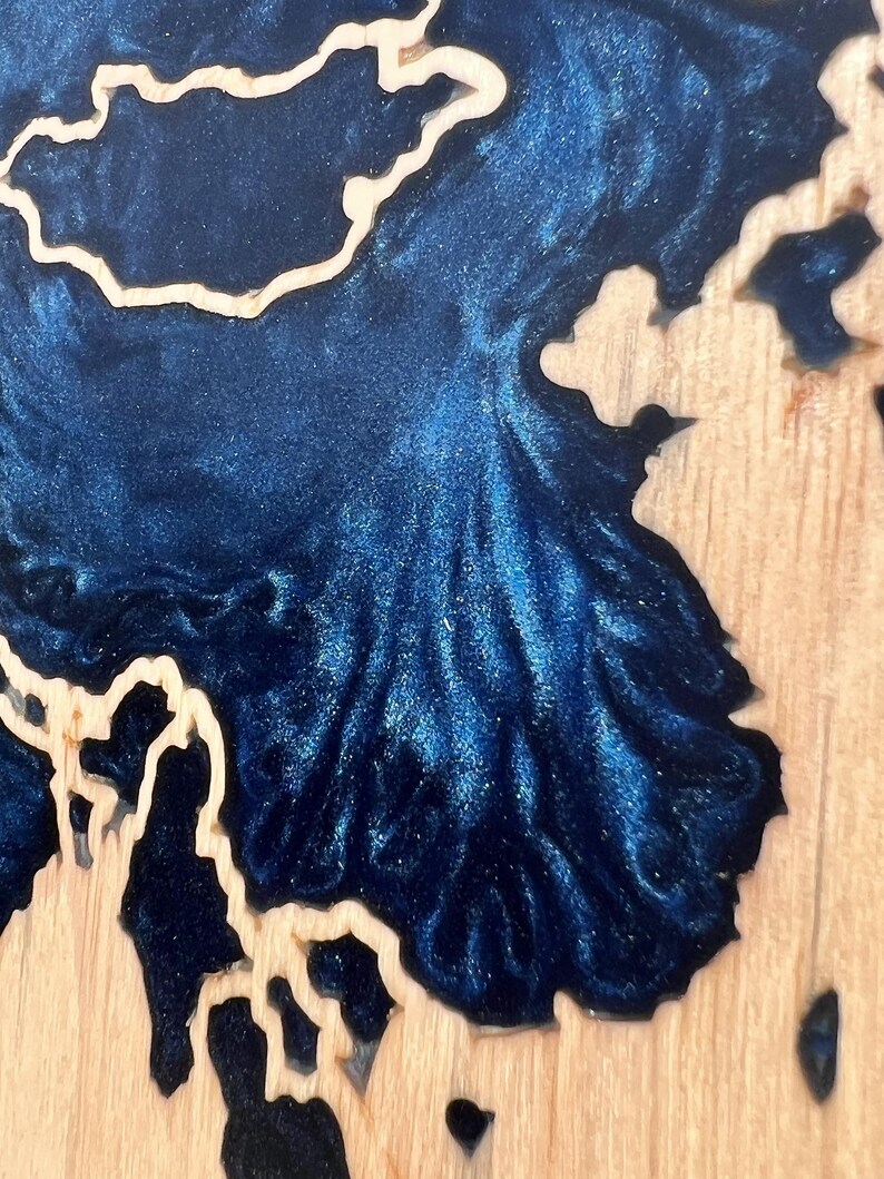 Epoxy Resin Art World Map, BLUE Gradient, 90 X 60 Cm, Plywood, Handmade ...