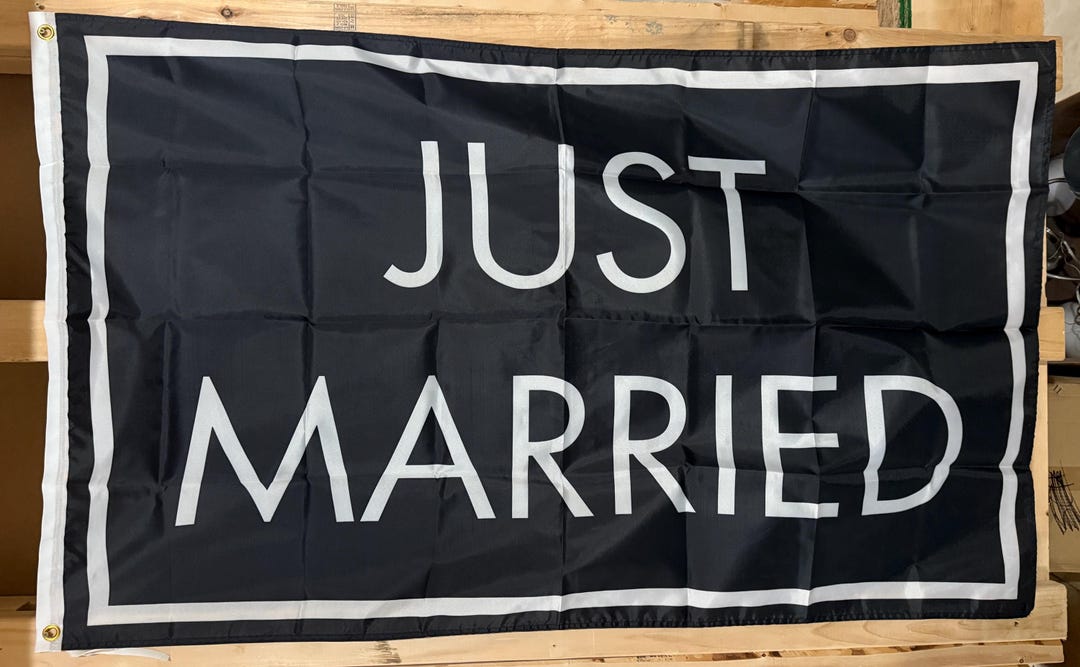 Just Married Flag FREE SHIP Wedding Honeymoon Ceremony Reception Beer ...