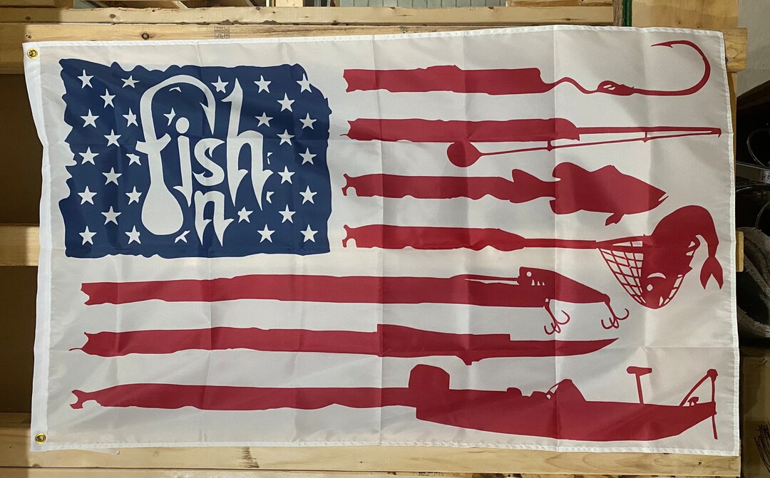 Fishing Flag FREE SHIPPING Man Cave America Bass Trout Walleye Perch ...