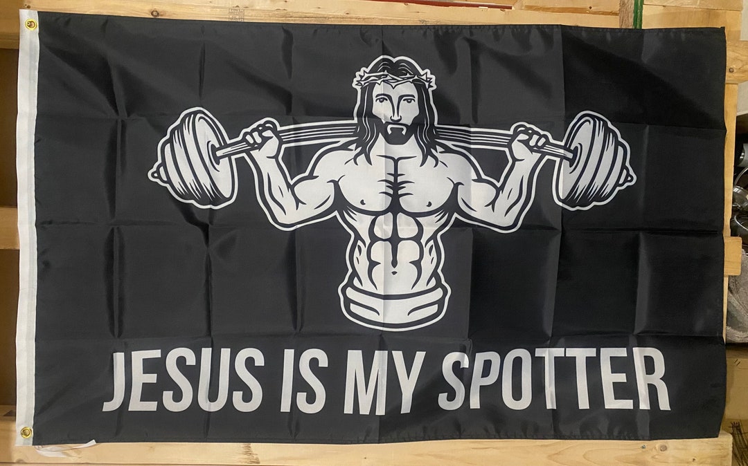 Jesus is My Spotter Flag FREE SHIP Motivation Fitness Lift Gym Garage ...