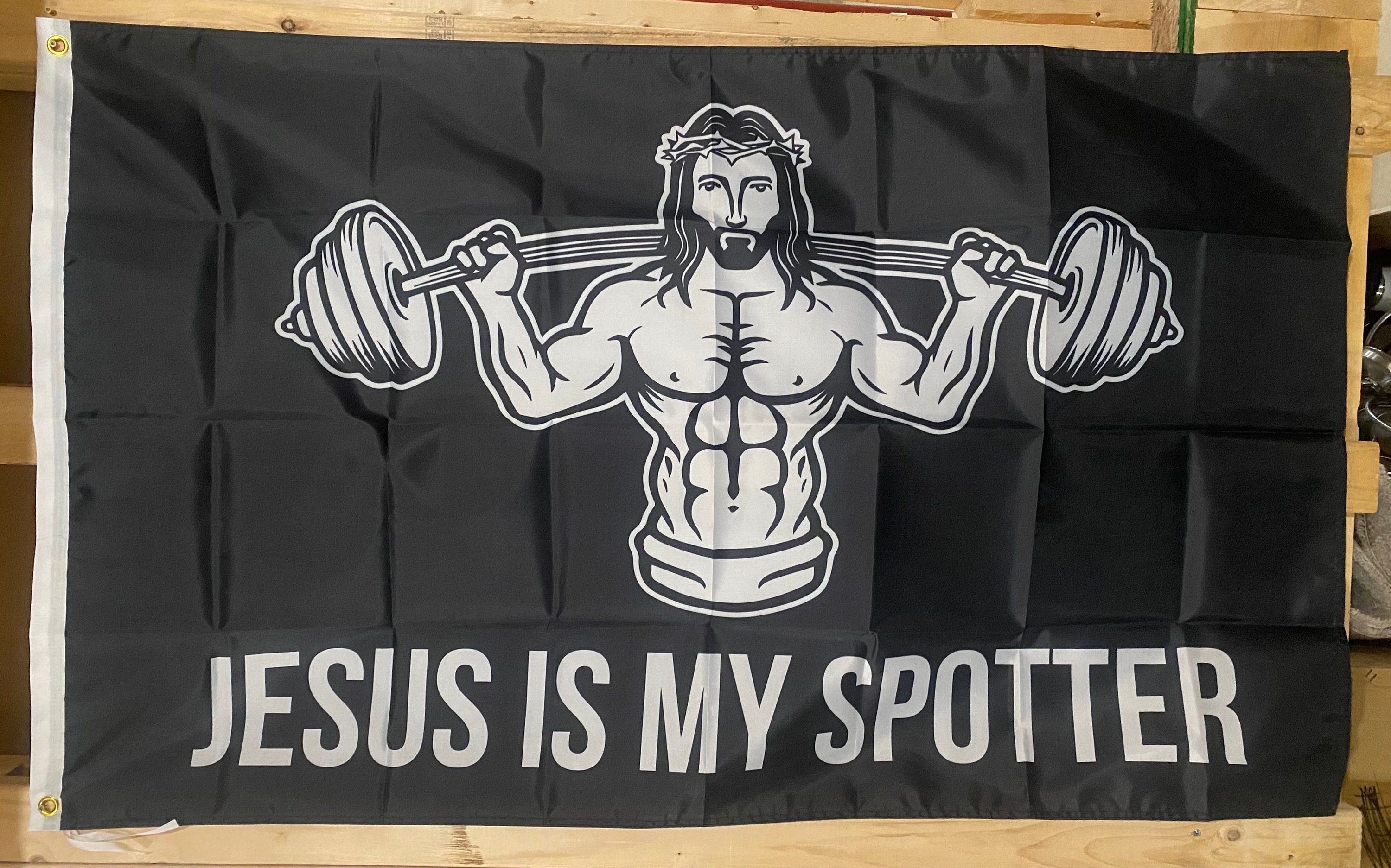 Jesus is My Spotter Flag FREE SHIP Motivation Fitness Lift Gym Garage ...