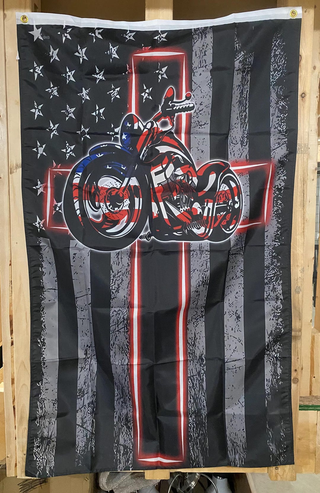Cross Motorcycle Bikers Flag FREE USA SHIP Lord Savior Freedom Faith ...