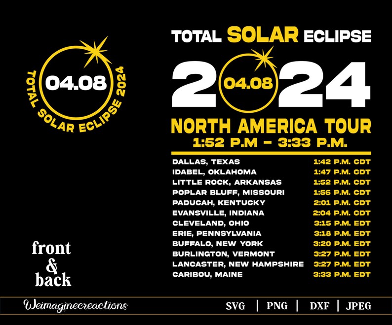 Total Solar Eclipse April 8th 2024 SVG PNG, North America Tour Svg, Total Solar Eclipse, North ...