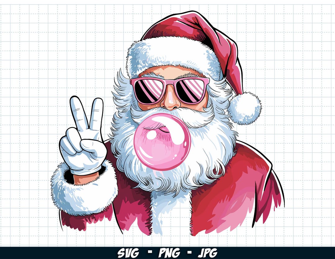 Retro Christmas Santa Blowing Bubble SVG PNG, Santa Claus Bubble Gum ...