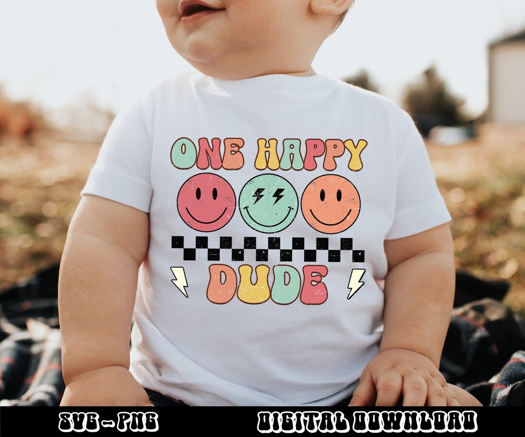 One Happy Dude 1st Birthday Svg Png, Bolt Eyes Happy Face Svg, First ...