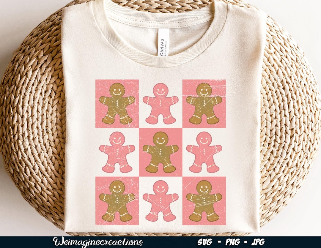 Retro Checkered Gingerbread Man Coquette SVG PNG, Pink Gingerbread ...