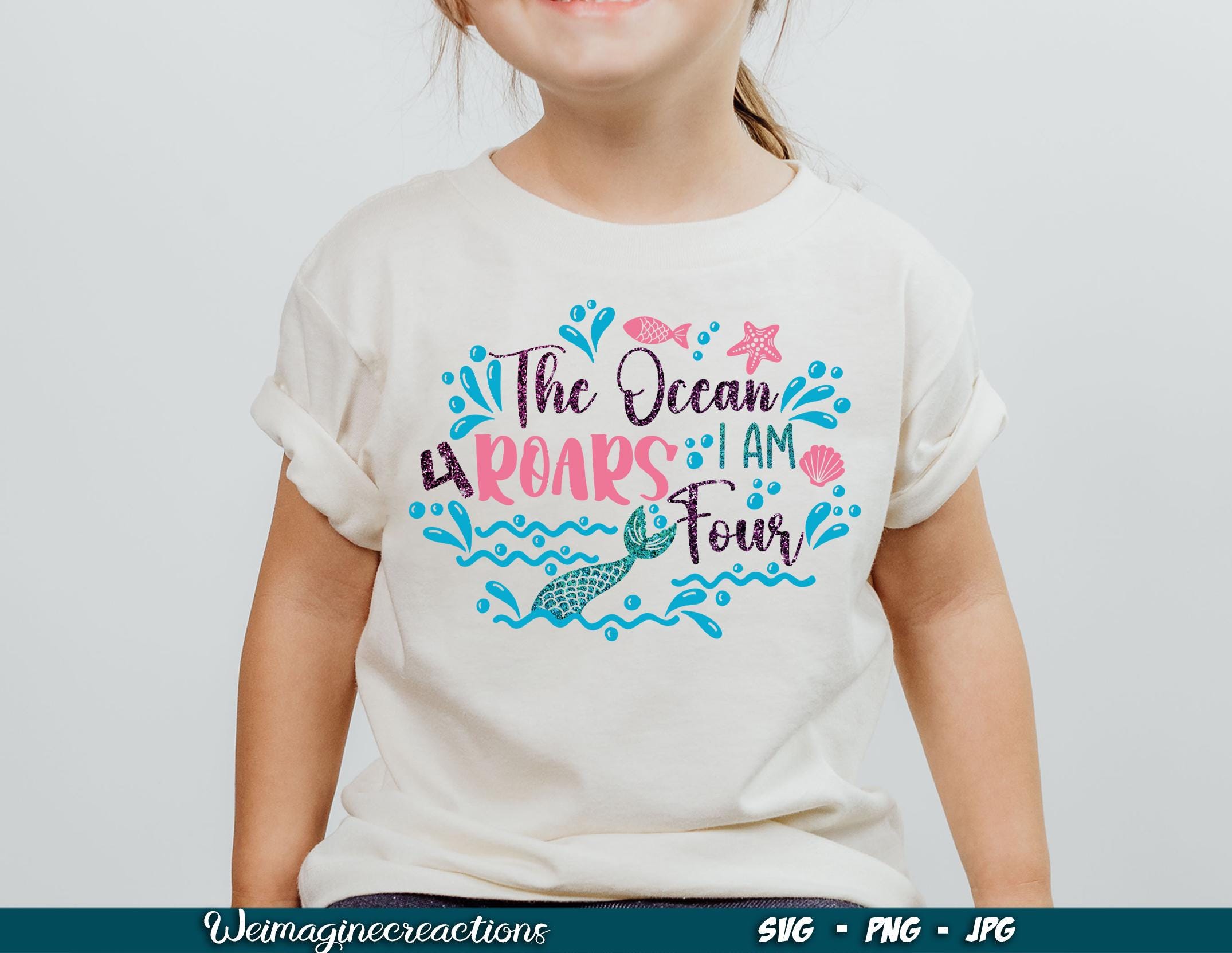 Ocean Roars I Am Four SVG PNG, Kids 4th Birthday Svg, Girl 4th Birthday ...