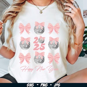 Happy New Year 2025 SVG PNG, Disco Ball New Year's Png, Pink Coquette ...