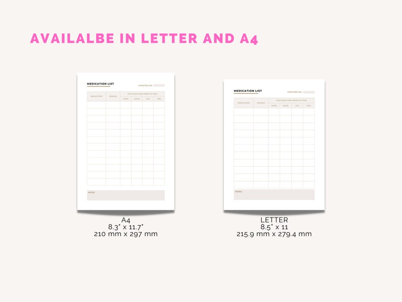 Printable Medication Tracker, Medication List, Vitamin Supplement Log ...
