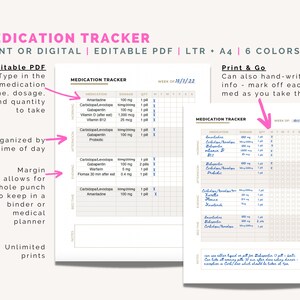 Printable Medication Tracker, Medication List, Vitamin Supplement Log ...