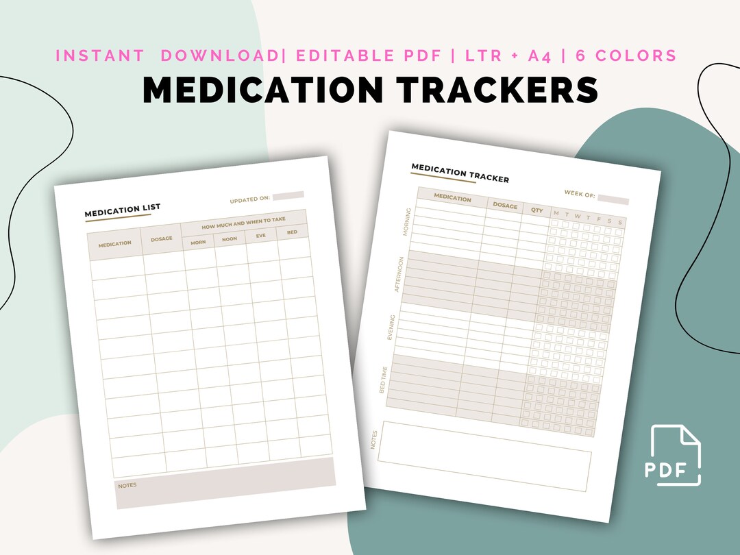 Printable Medication Tracker Medication List Vitamin - Etsy