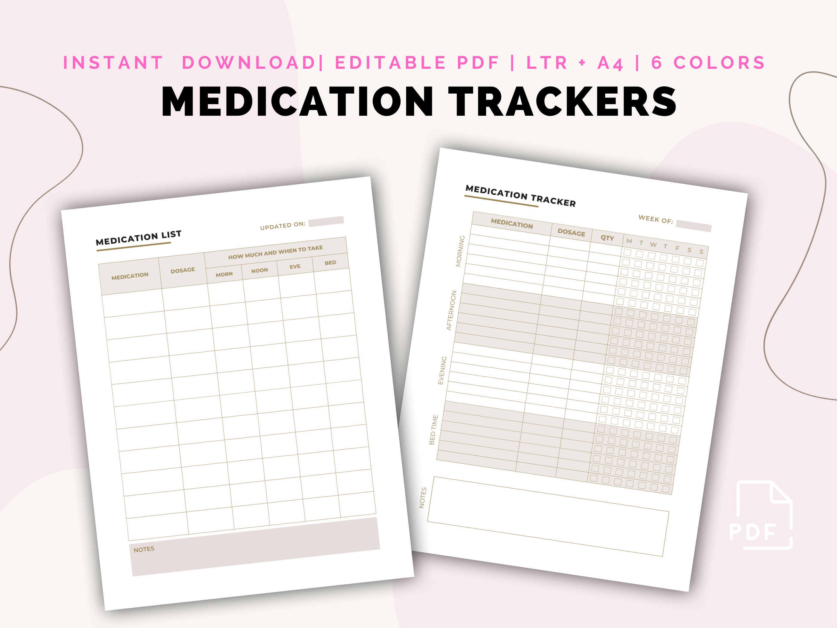 Printable Medication Tracker, Medication List, Vitamin Supplement Log ...