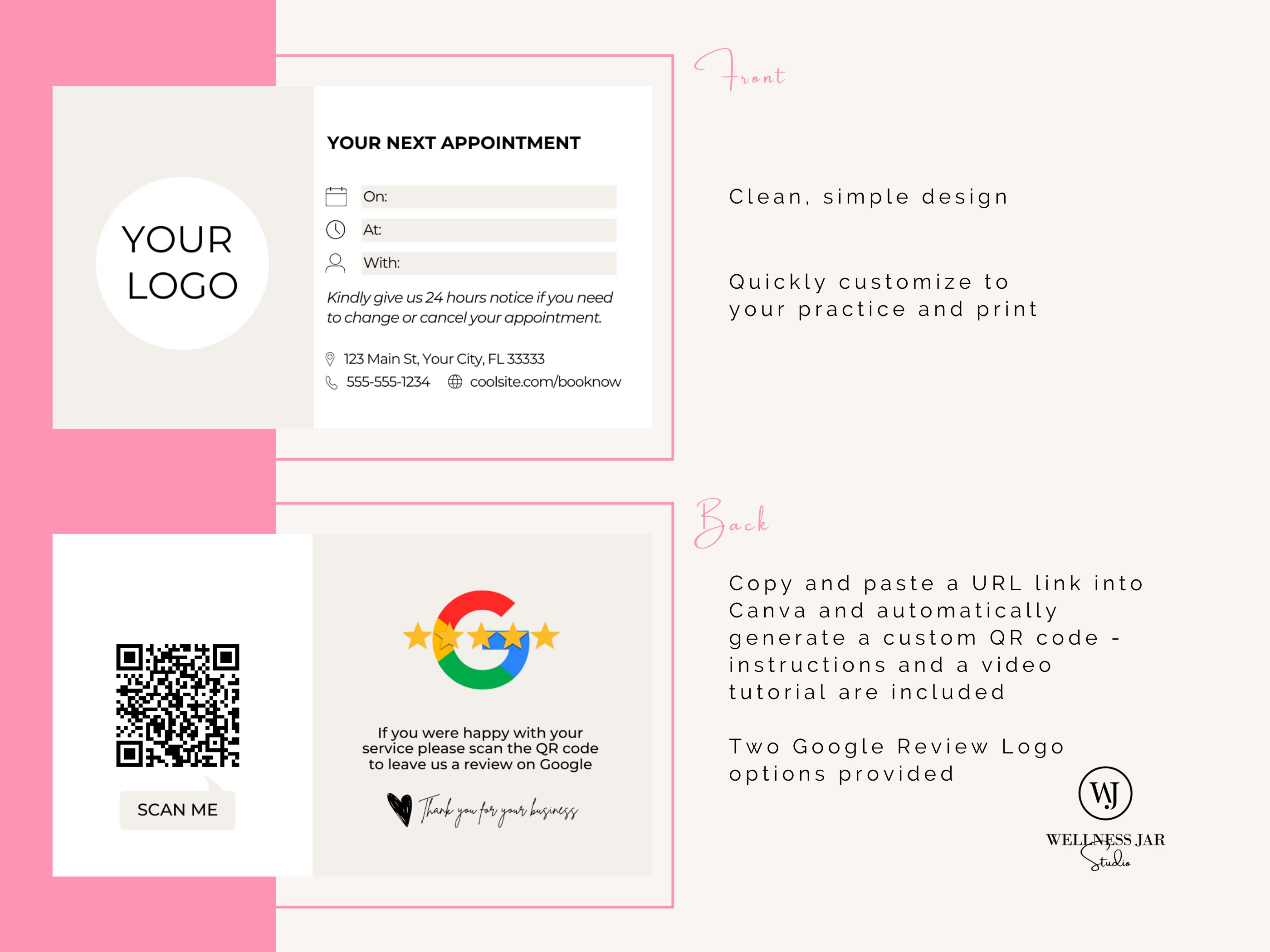 Editable Appointment Reminder Card, Google Review Business Card With QR ...