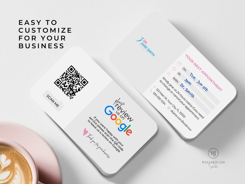 Editable Appointment Reminder Card, Google Review Business Card With QR ...