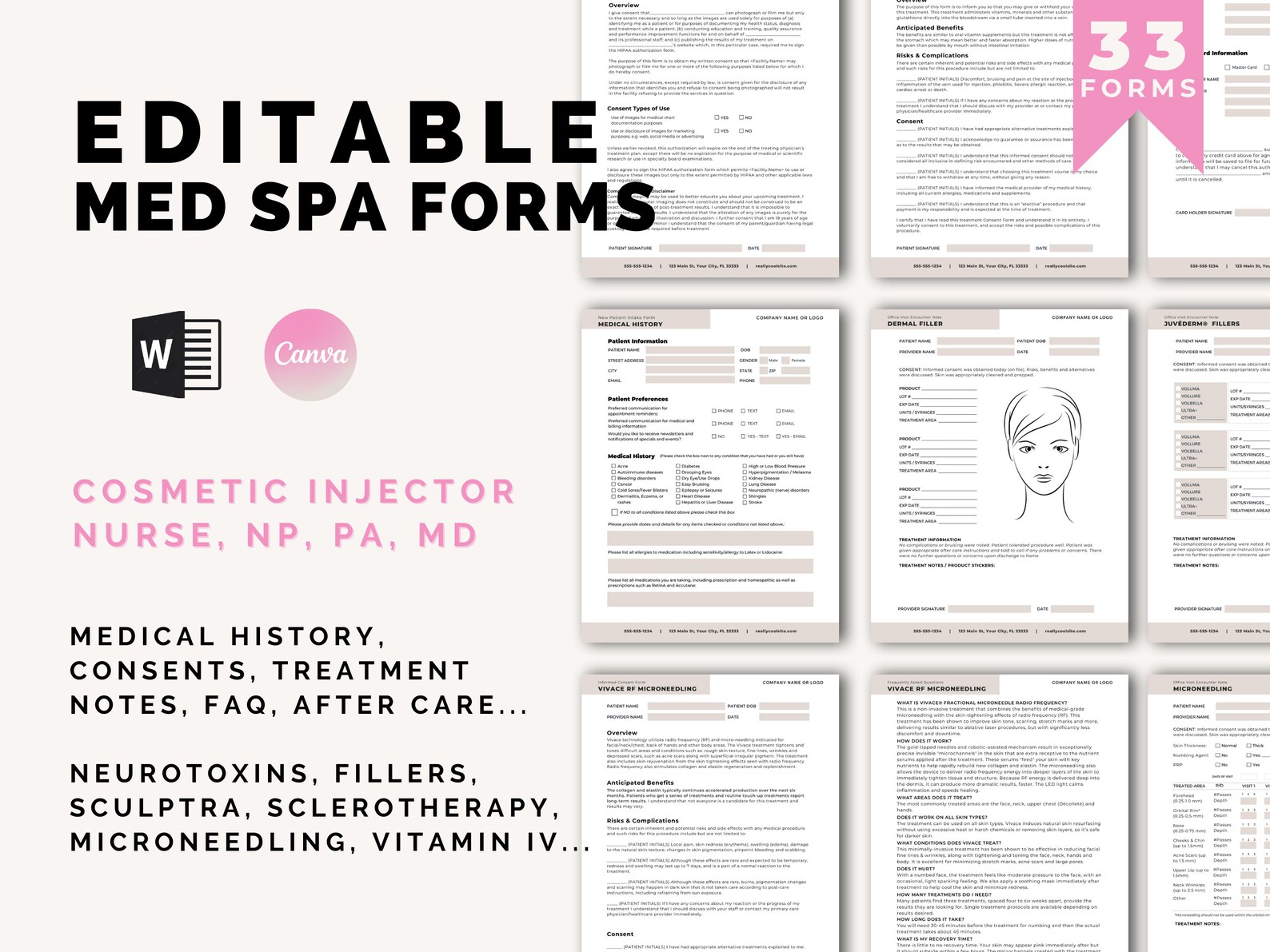 Editable Medspa Forms, Medical History, Consent, Treatment Record ...