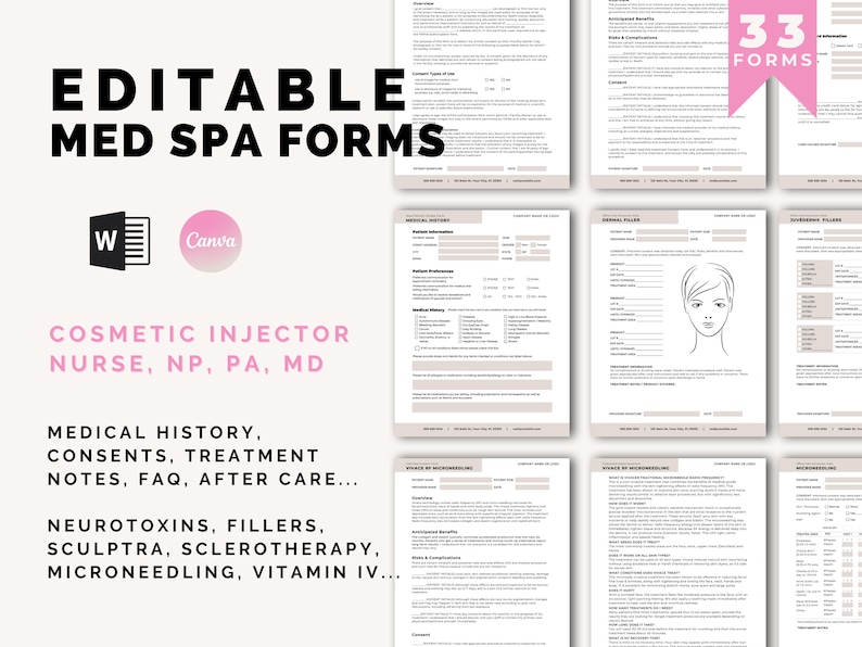 Editable Medspa Forms, Medical History, Consent, Treatment Record ...