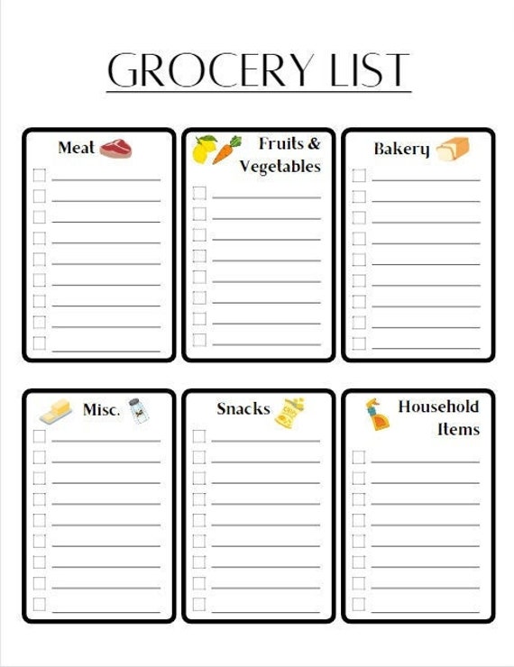 Simple Grocery List Printable Download PDF Digital Goodnotes - Etsy