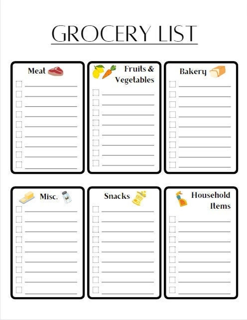 Simple Grocery List Printable Download PDF Digital Goodnotes - Etsy