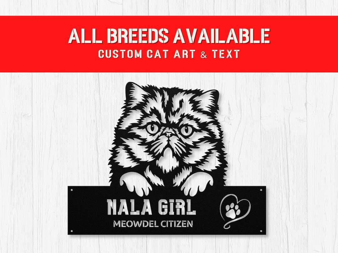 Cat Name Sign Cat Silhouette Custom Cat Metal Art Personalized Cat Wall ...