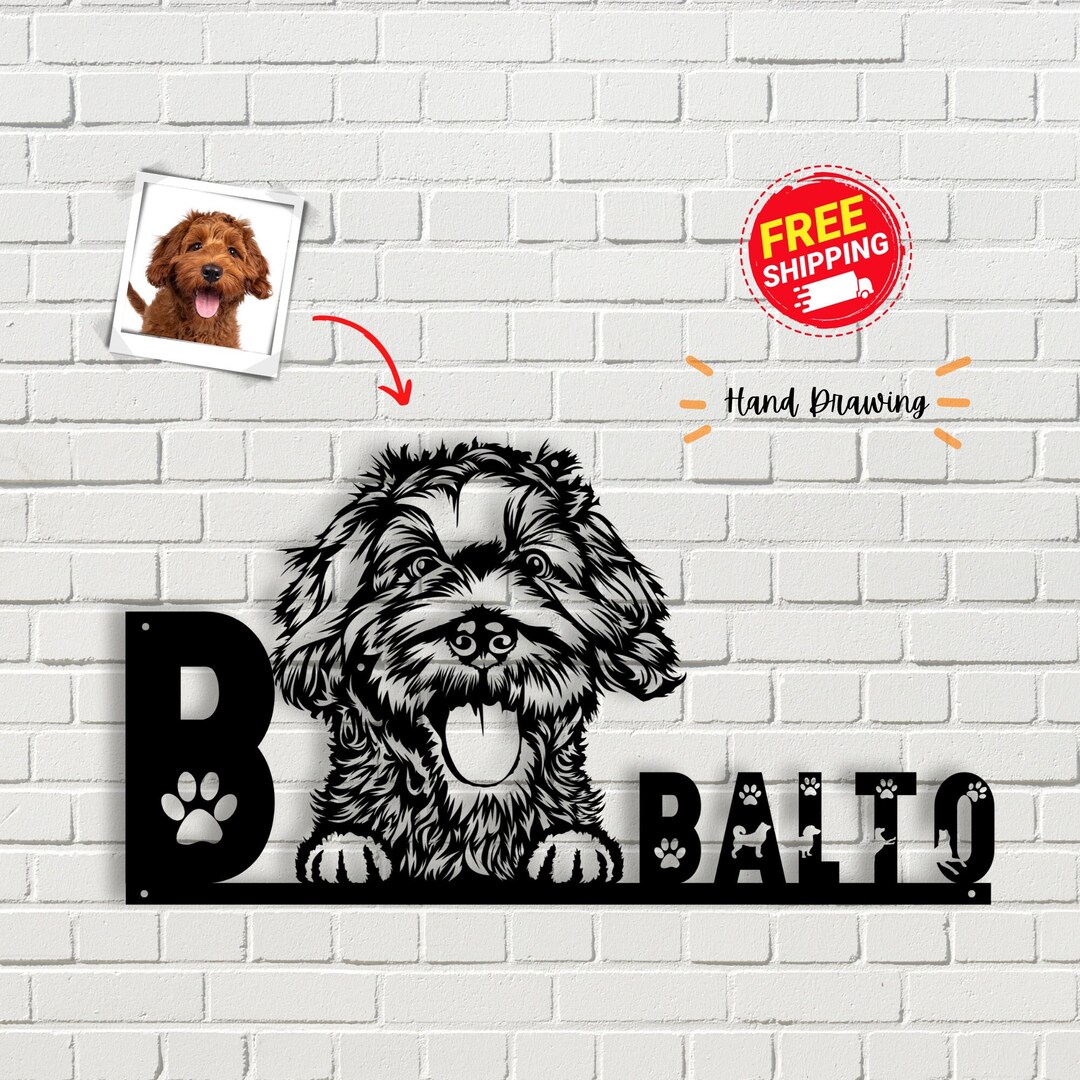 Dog Name Sign Custom Dog Silhouette Personalized Dog Peeking Metal ...
