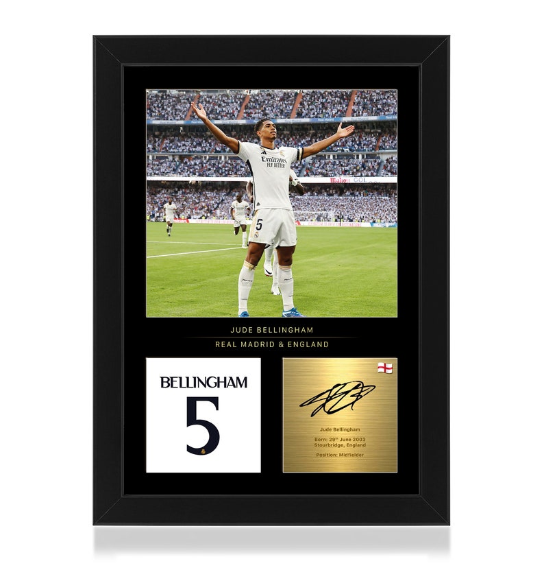 Jude Bellingham Framed Display Gift With Reproduced Digital Signature ...