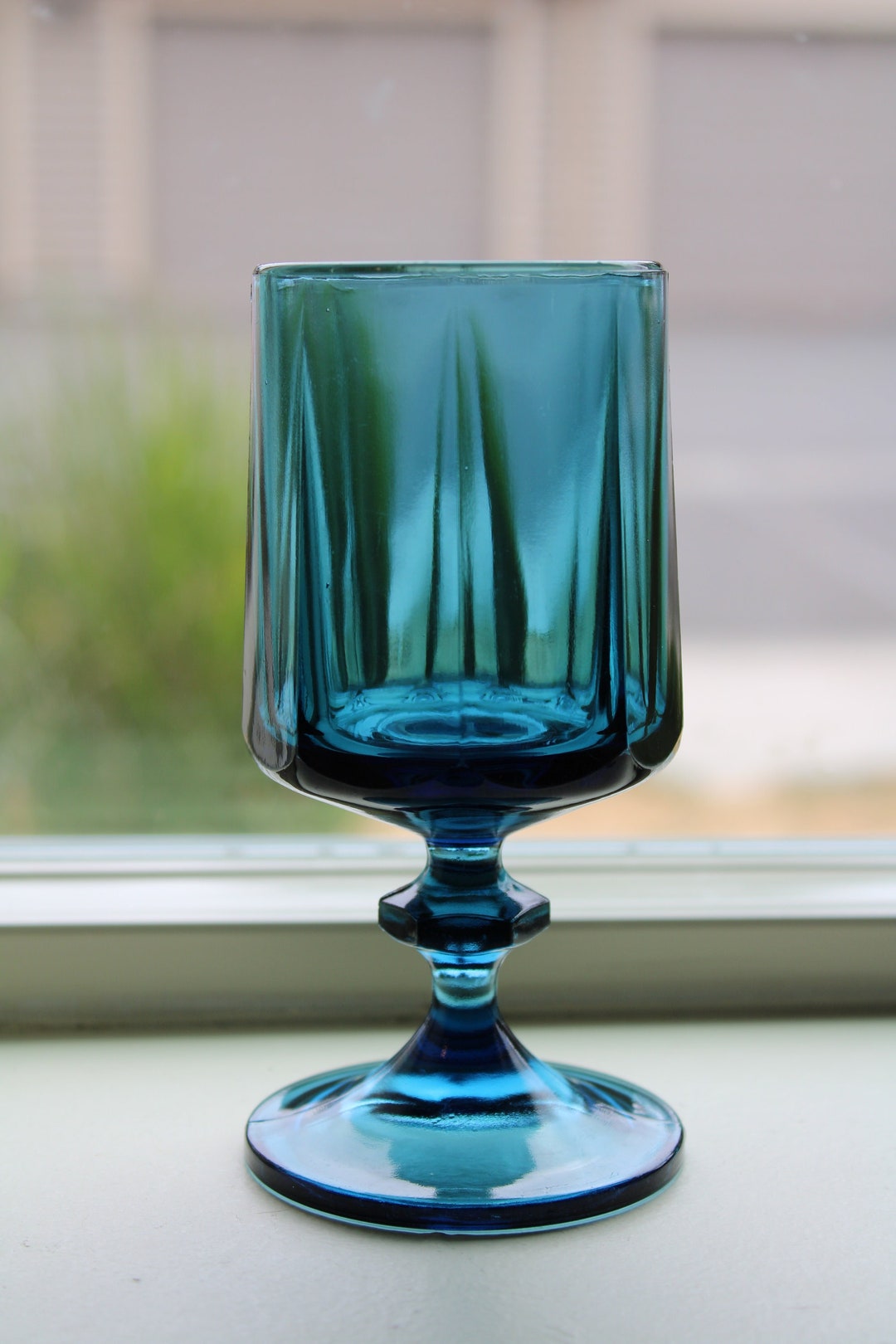 Dark Blue Vintage Stemmed Glass Goblet - Etsy
