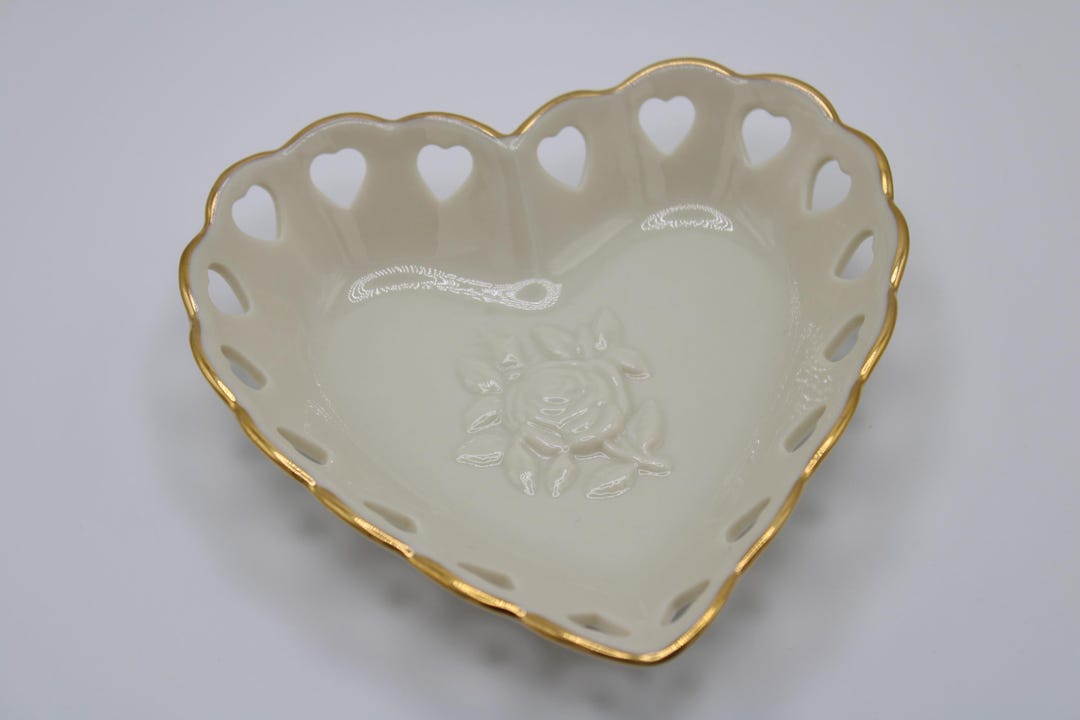 Lenox Heart Collection Ivory Heart Dish With 24K Gold Trim, Rose Design ...