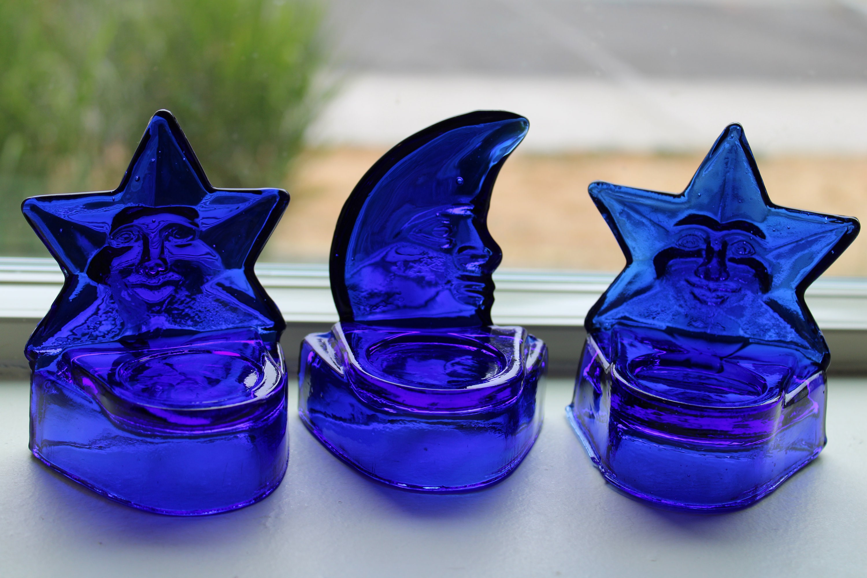 Cobalt Blue Half Moon & Stars Face Tealight Votives, Set of 3 - Etsy