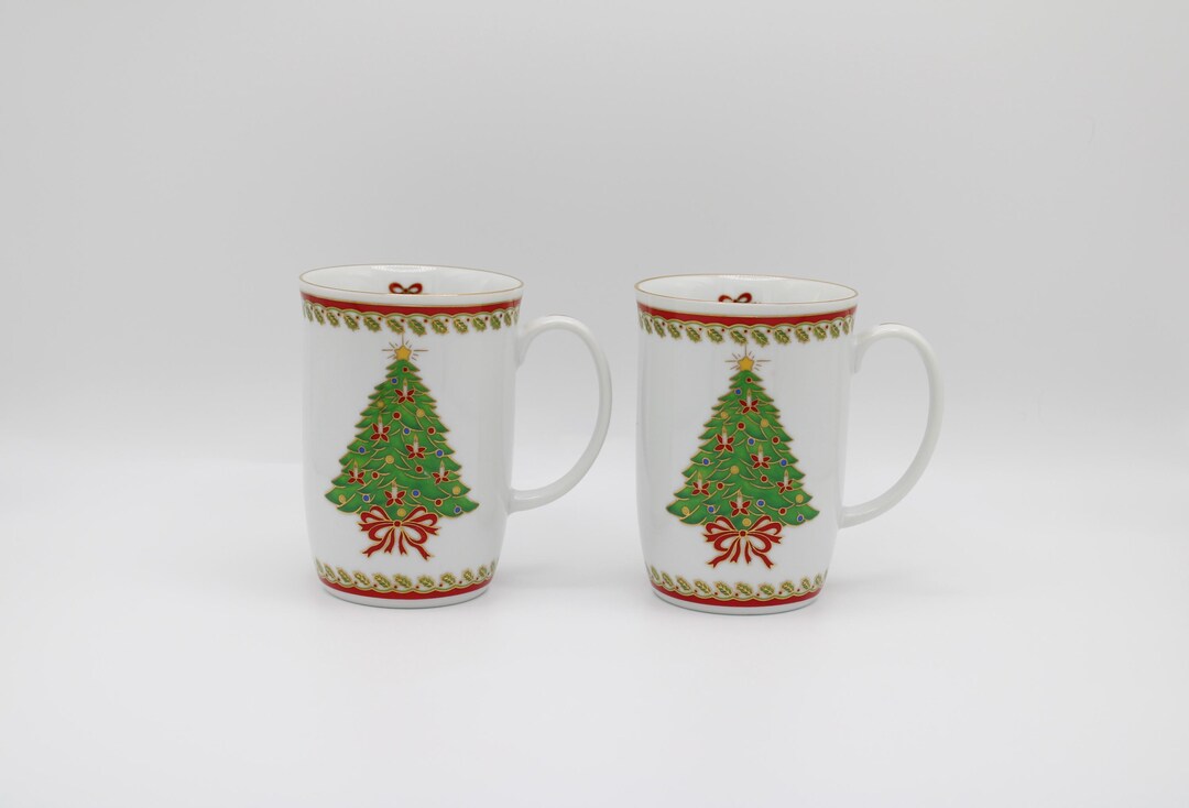 Vintage Otagiri Porcelain Christmas Tree Mugs, Maryann Baker, Set of 2 ...