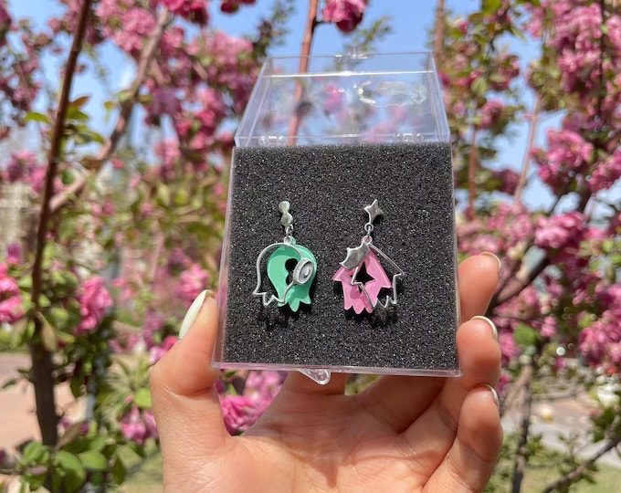 Splatoon Squid & Splat Earrings Dark Blue, Blue, Cyan, Purple, Pink ...