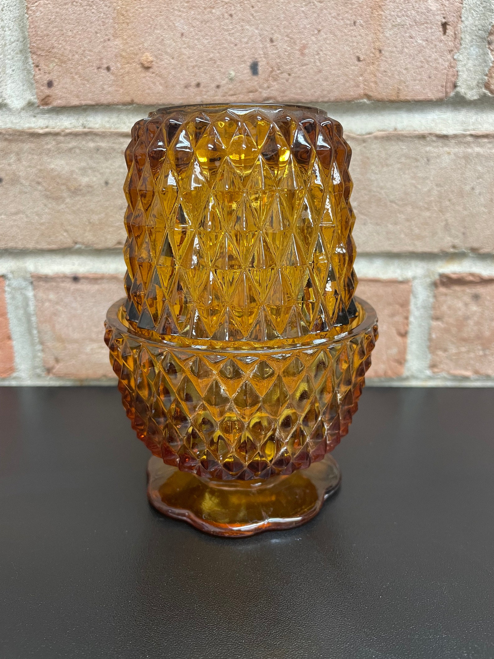 Vintage Amber Glass Fairy Lamp Covered Pedestal Candle Holder - Etsy