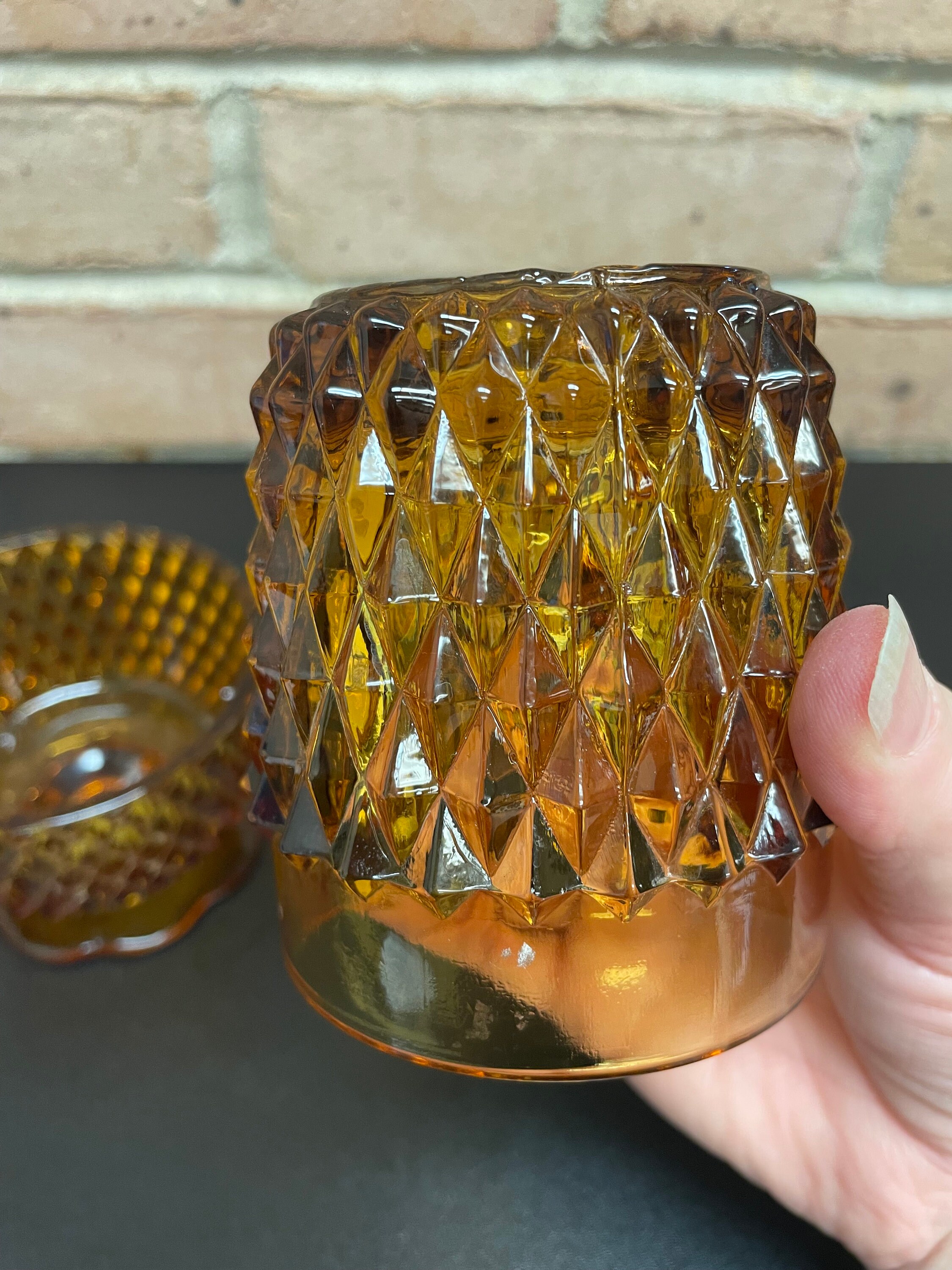 Vintage Amber Glass Fairy Lamp Covered Pedestal Candle Holder - Etsy