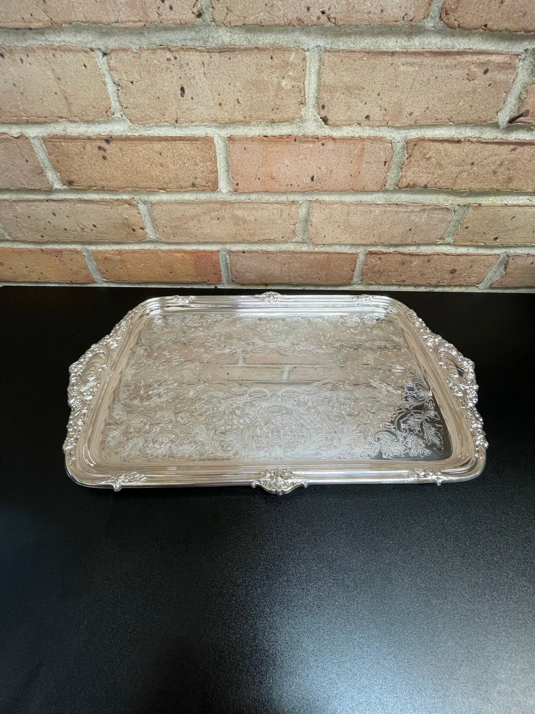 Vintage Large Rectangle Silver Tray Ornate Design Butler's Tray With ...
