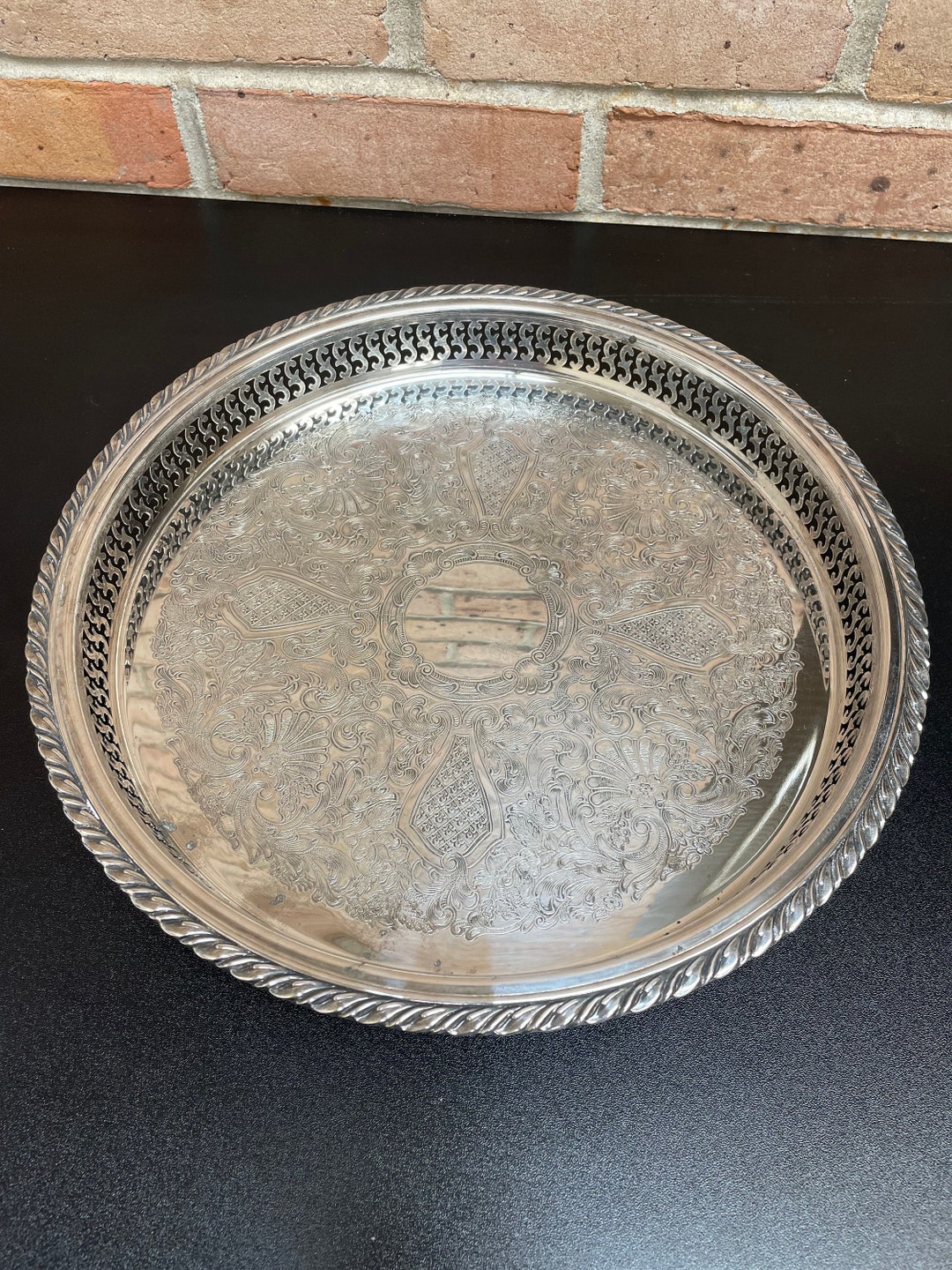 Vintage Silver Tray - Gallery Tray With Ornate Design and Place to ...
