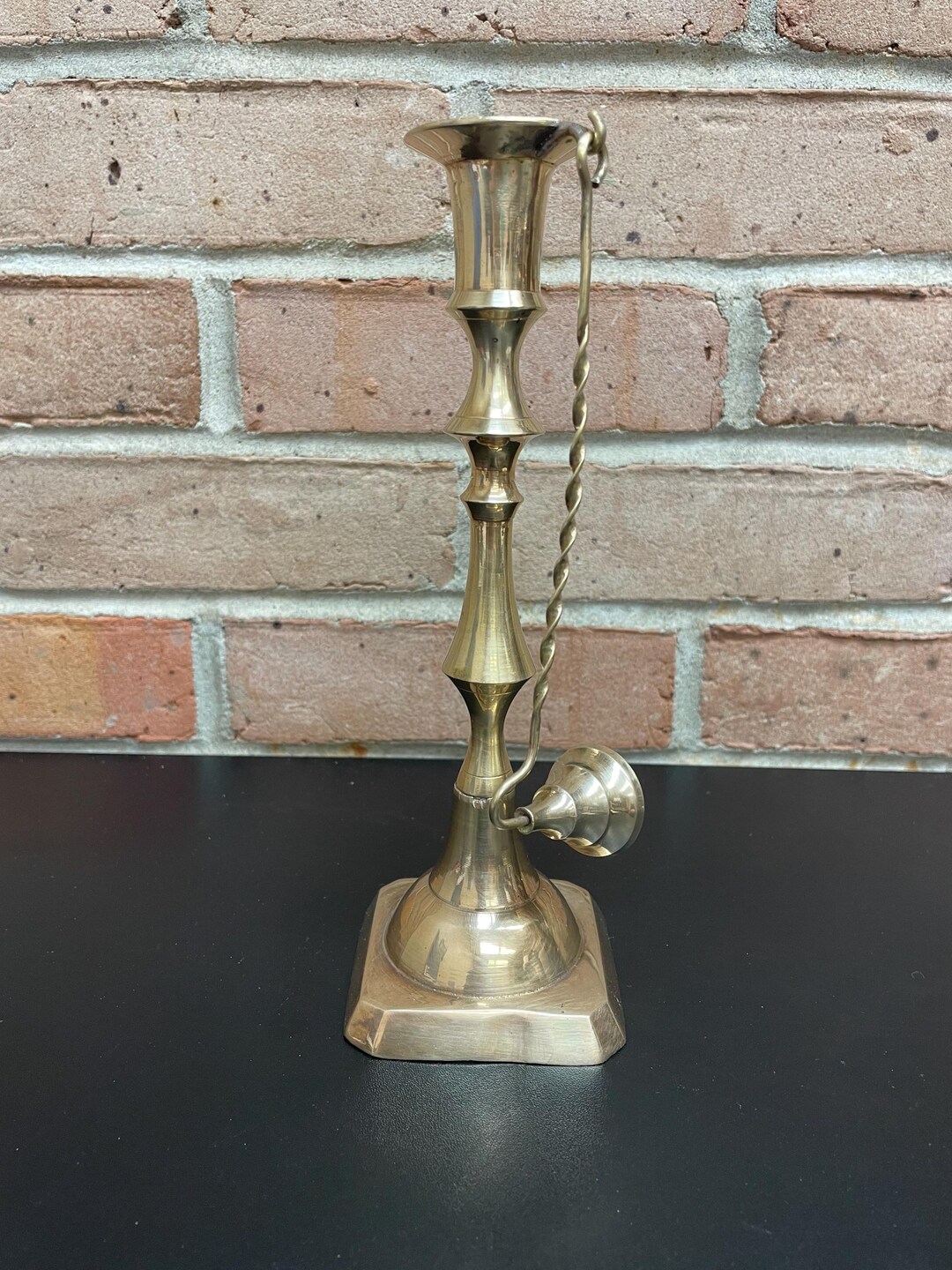 Vintage Brass Taper Candlestick Holder With Hanging Snuffer Curvy Boho ...