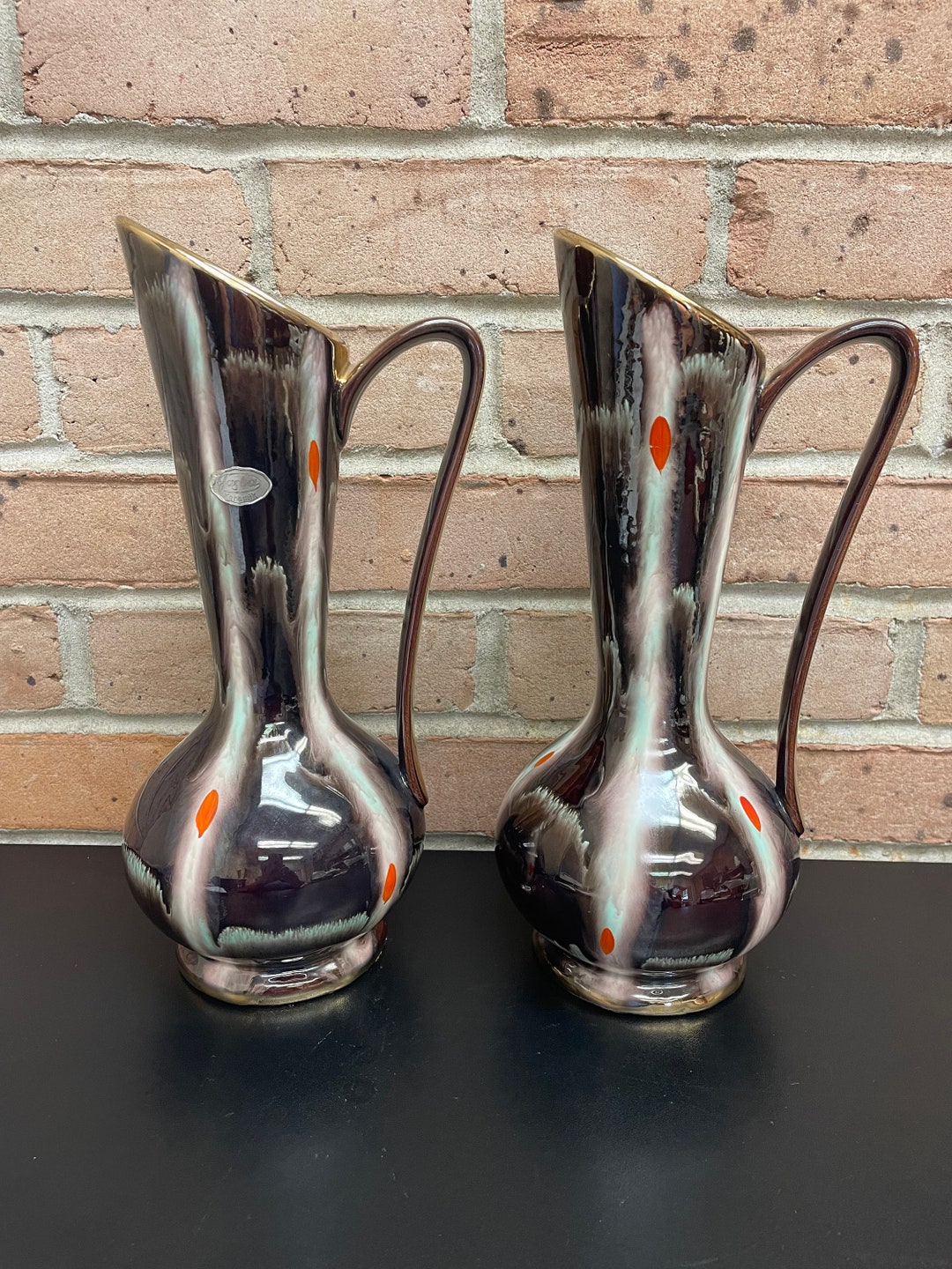 Vintage Mid Century Jasba Keramik Pitcher Vases - Set of 2 - Drip Glaze ...