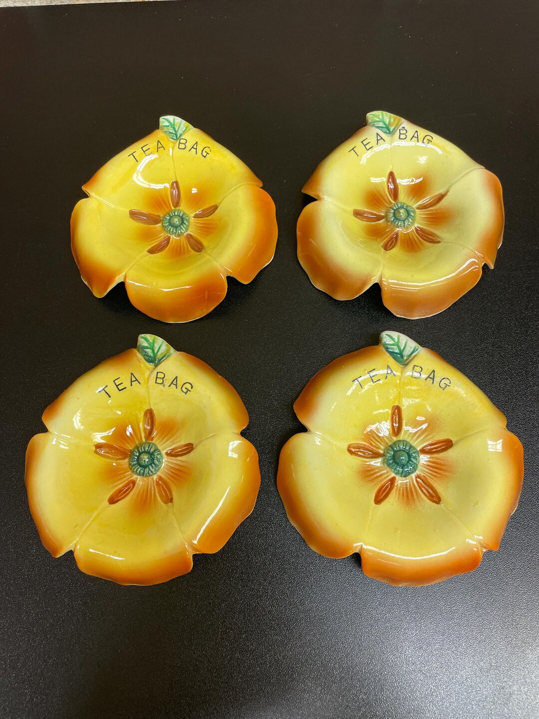 Vintage Flower Ceramic Tea Bag Holder by Ucagco Japan Set of 4 Yellow ...