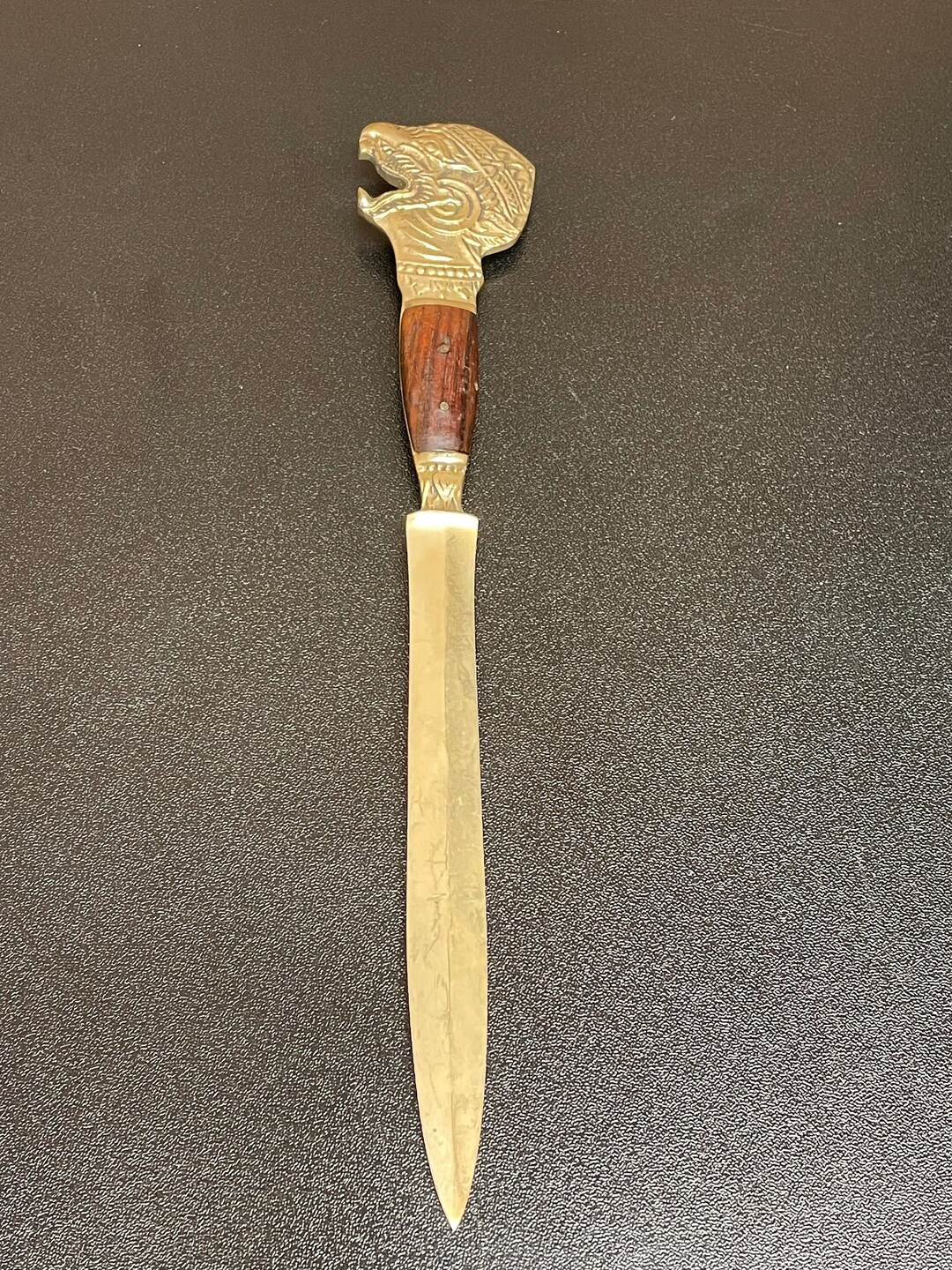 Vintage Brass and Rosewood Lion Head Letter Opener Thai Thailand ...