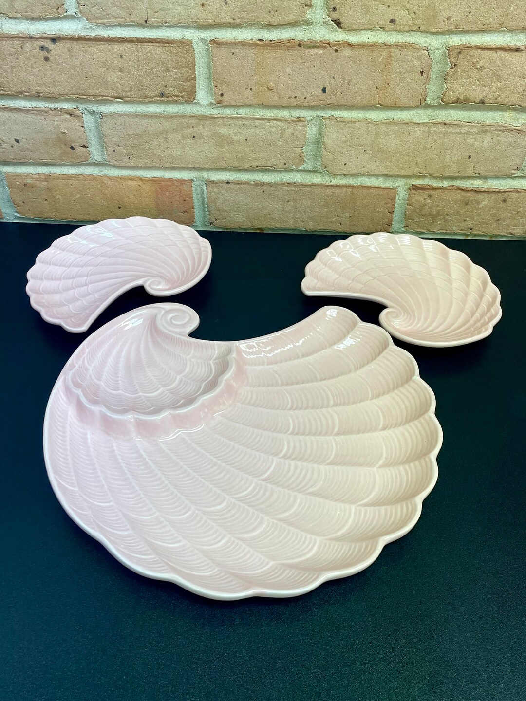 Vintage Shafford Original 1983 Pink Shell Set Serving Tray and 2 ...