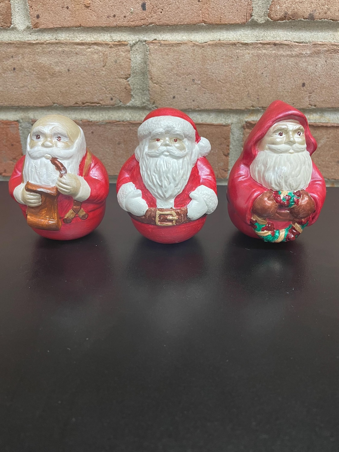 Vintage Set of 3 Santa's Hand Painted Ceramic Santa Figurines Retro ...