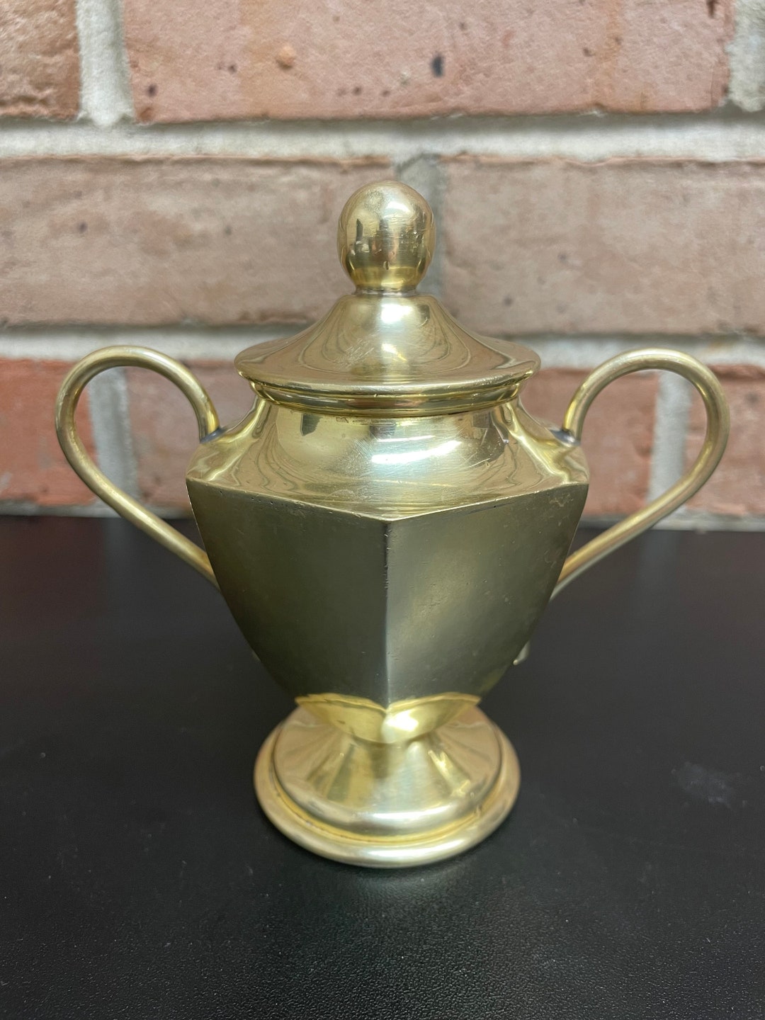 Vintage Brass Lidded Sugar Bowl Trophy Style on a Raised Base With 2 ...