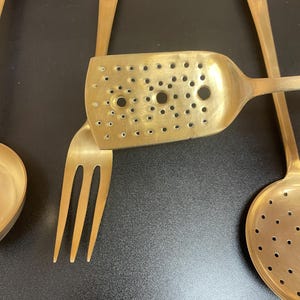 Vintage French Brass Kitchen Utensils With Hanging Bar 5 Piece Set ...