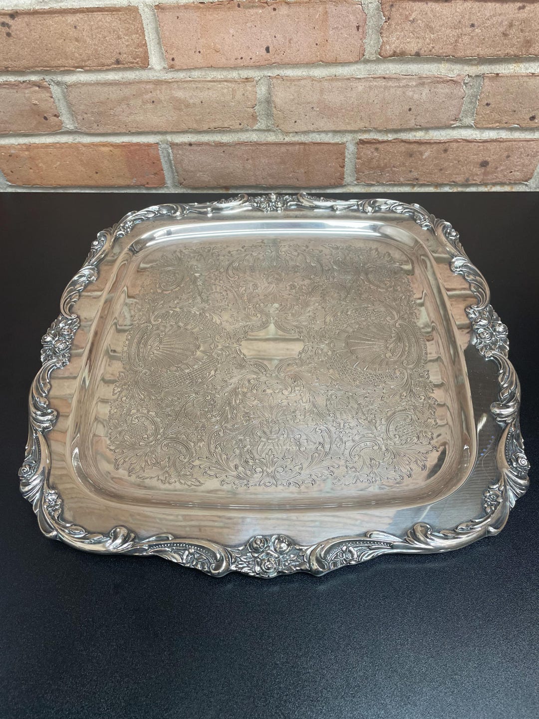 Vintage Square Silver Plated Serving Tray by Lunt Silversmiths Ornate ...