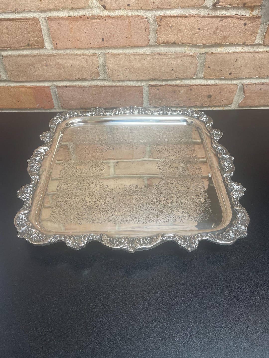 Vintage Square Silver Plate Footed Serving Tray Ornate in Design ...
