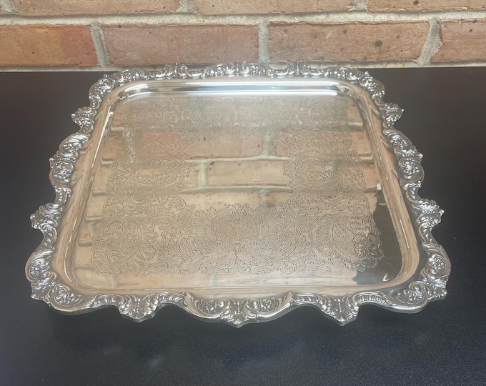 Vintage Square Silver Plate Footed Serving Tray Ornate in Design ...
