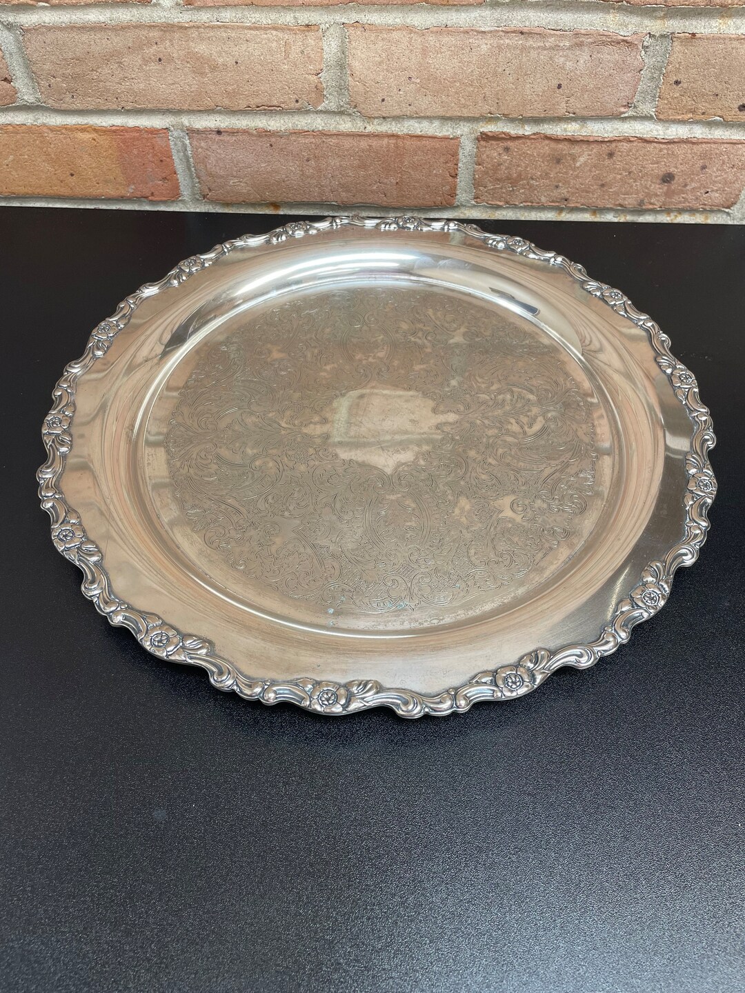 Vintage Oneida 15 Inch Large Round Ornate Serving Tray Marked Oneida OL ...