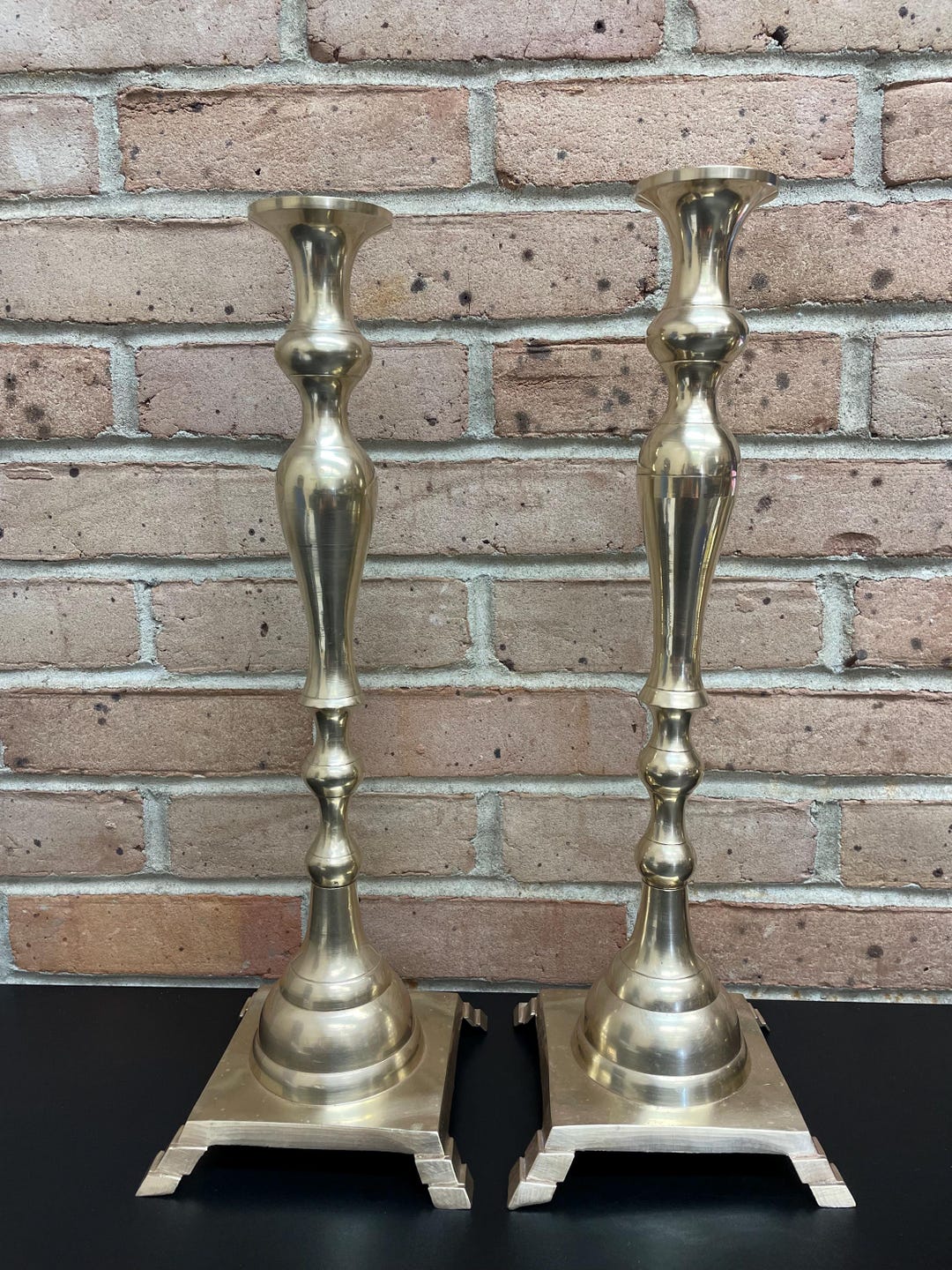 Brass Vintage Candlesticks Extra Tall at 18'' and 18 1/4" With Pedestal ...